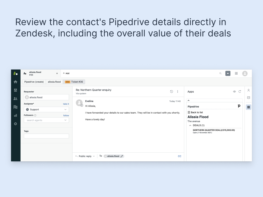Pipedrive App Integration with Zendesk Support